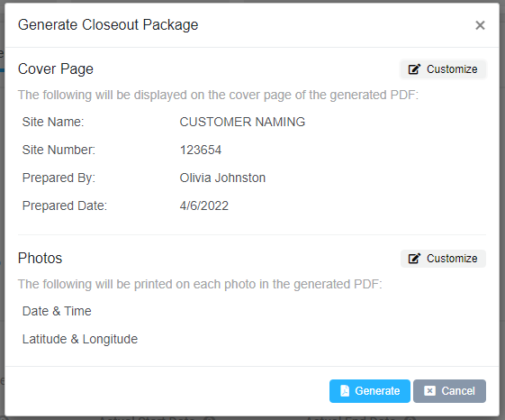Customize Closeout Packages